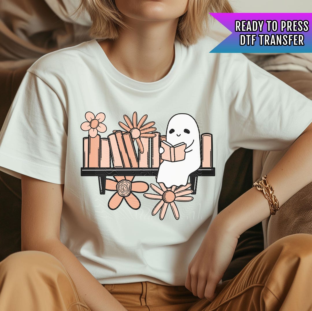 Ghost Reading Books DTF Transfers, Boo Dtf Transfers, Halloween DTF ...