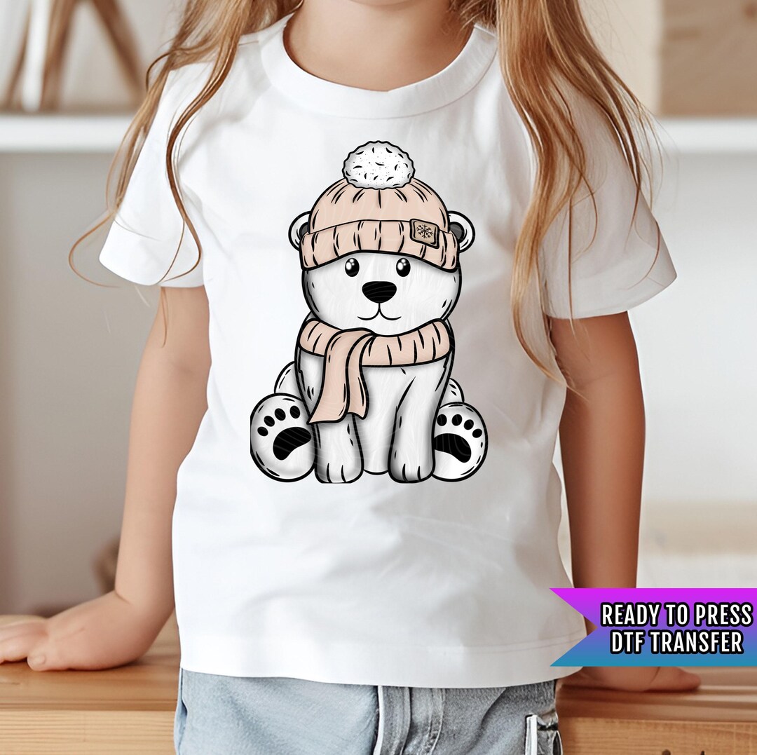 Beanie Polar Bear DTF Transfers Ready for Press, Christmas DTF Prints ...
