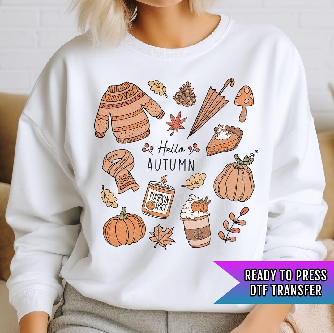 Hello Autumn DTF Transfers Ready for Press, Fall DTF Transfer, Autumn ...