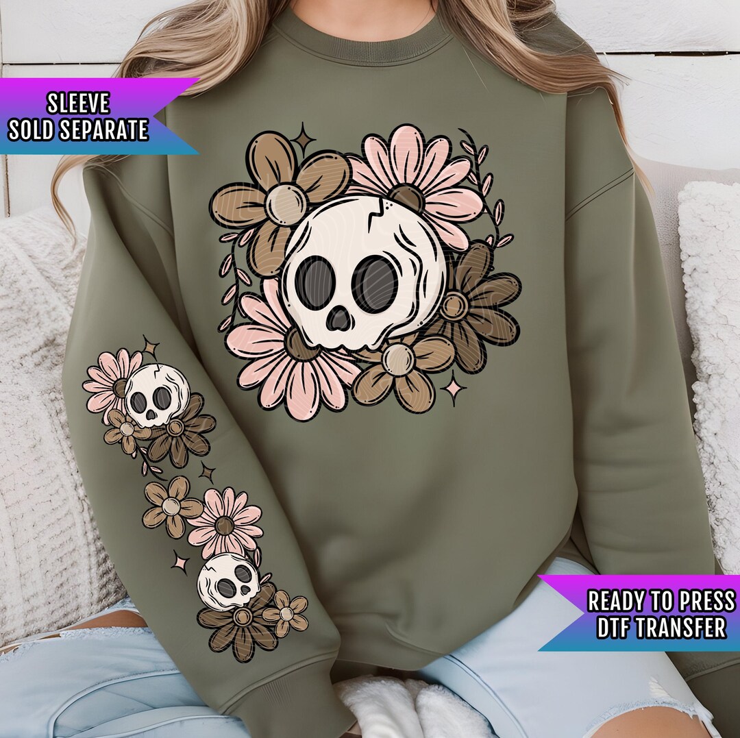 Floral Skull DTF Transfer Ready for Press, Floral Skeleton Dtf Print ...