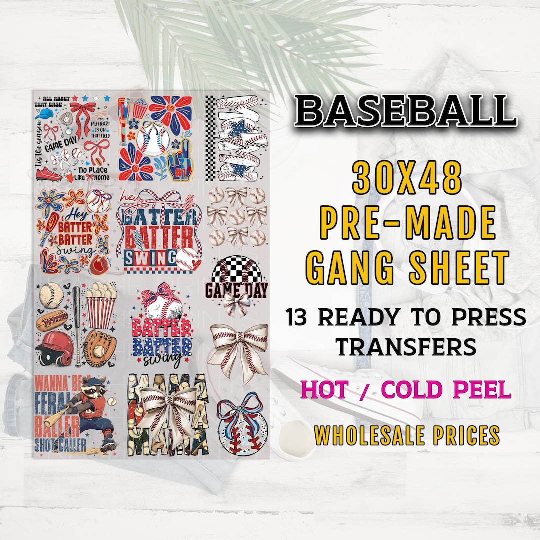 Baseball Gang Sheet, Baseball DTF Transfer Ready for Press, Baseball ...