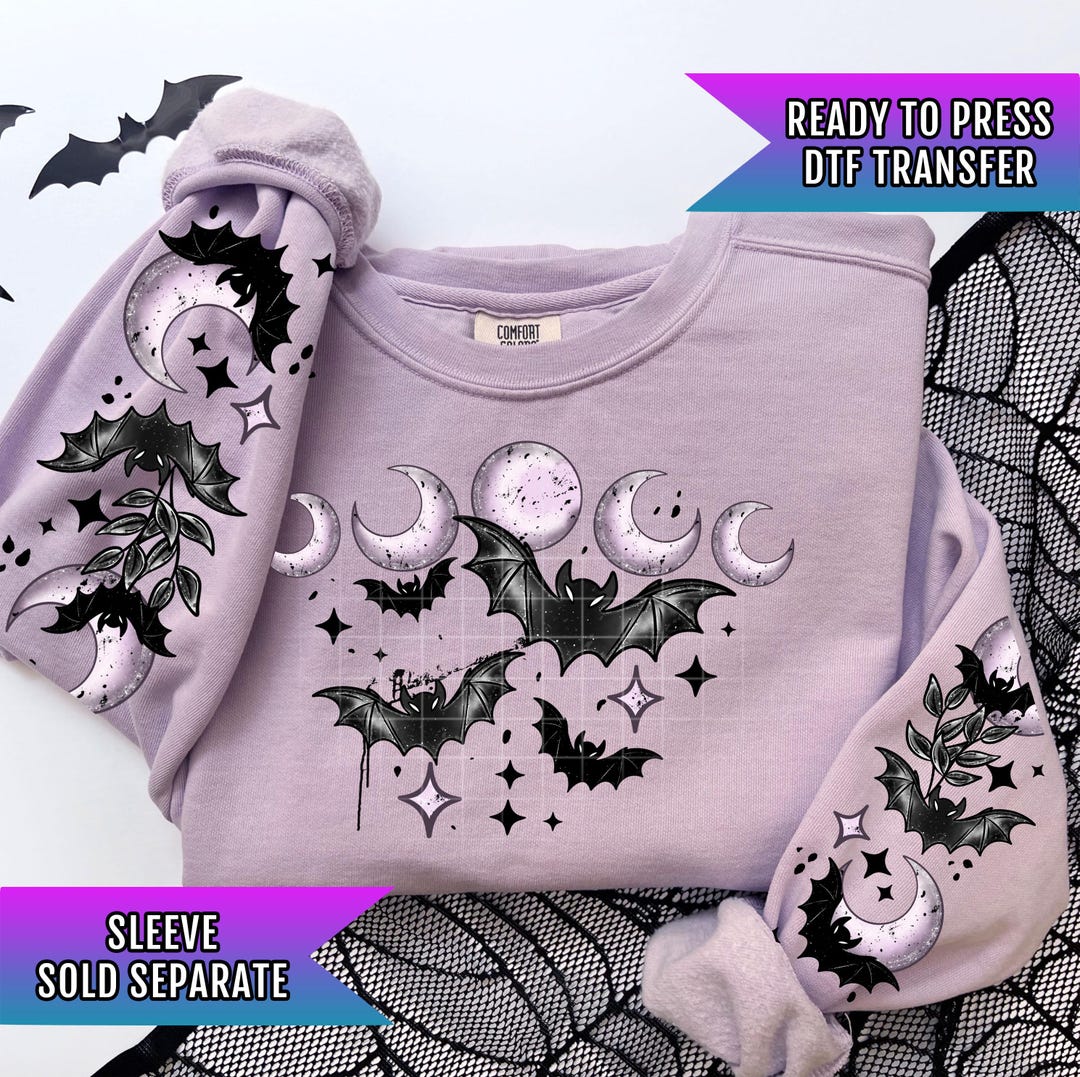 Moon Phases Bat DTF Transfer, Gothic Witchy Halloween DTF Transfer ...