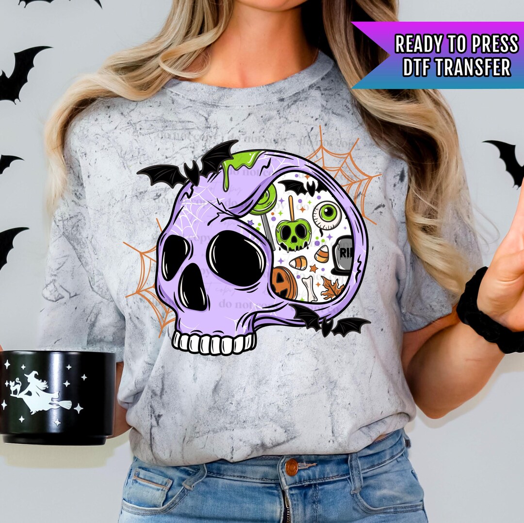 Skull DTF Transfers, Halloween DTF Transfers Ready for Press, Skull ...