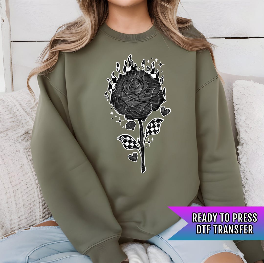 Black Rose DTF Transfers Ready for Press, Dtf Print, Floral DTF Print ...
