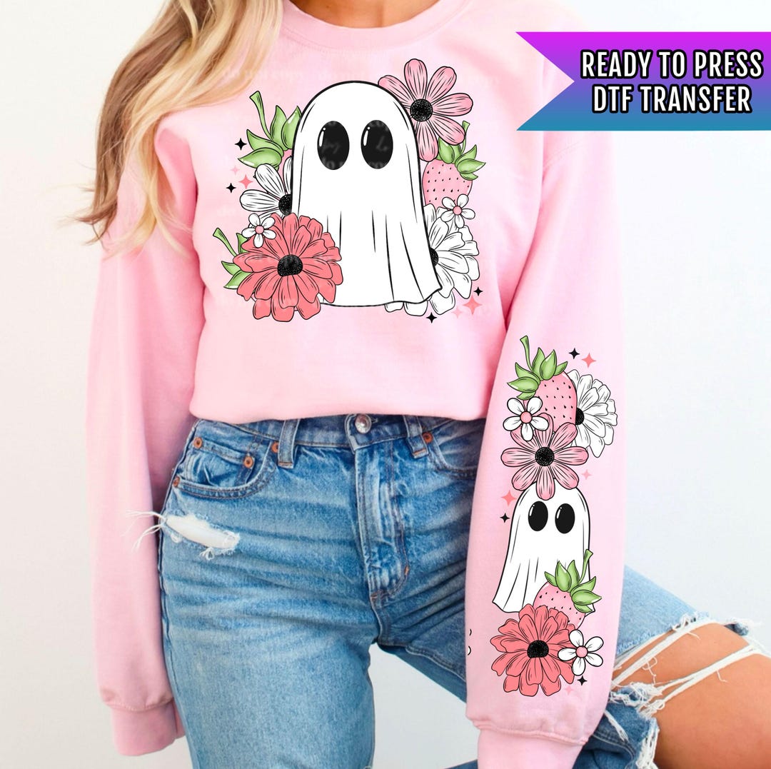 Cute Ghost DTF Transfers, Pink Ghost Dtf Transfer, Halloween DTF Transfer Ready for Press, Heat ...