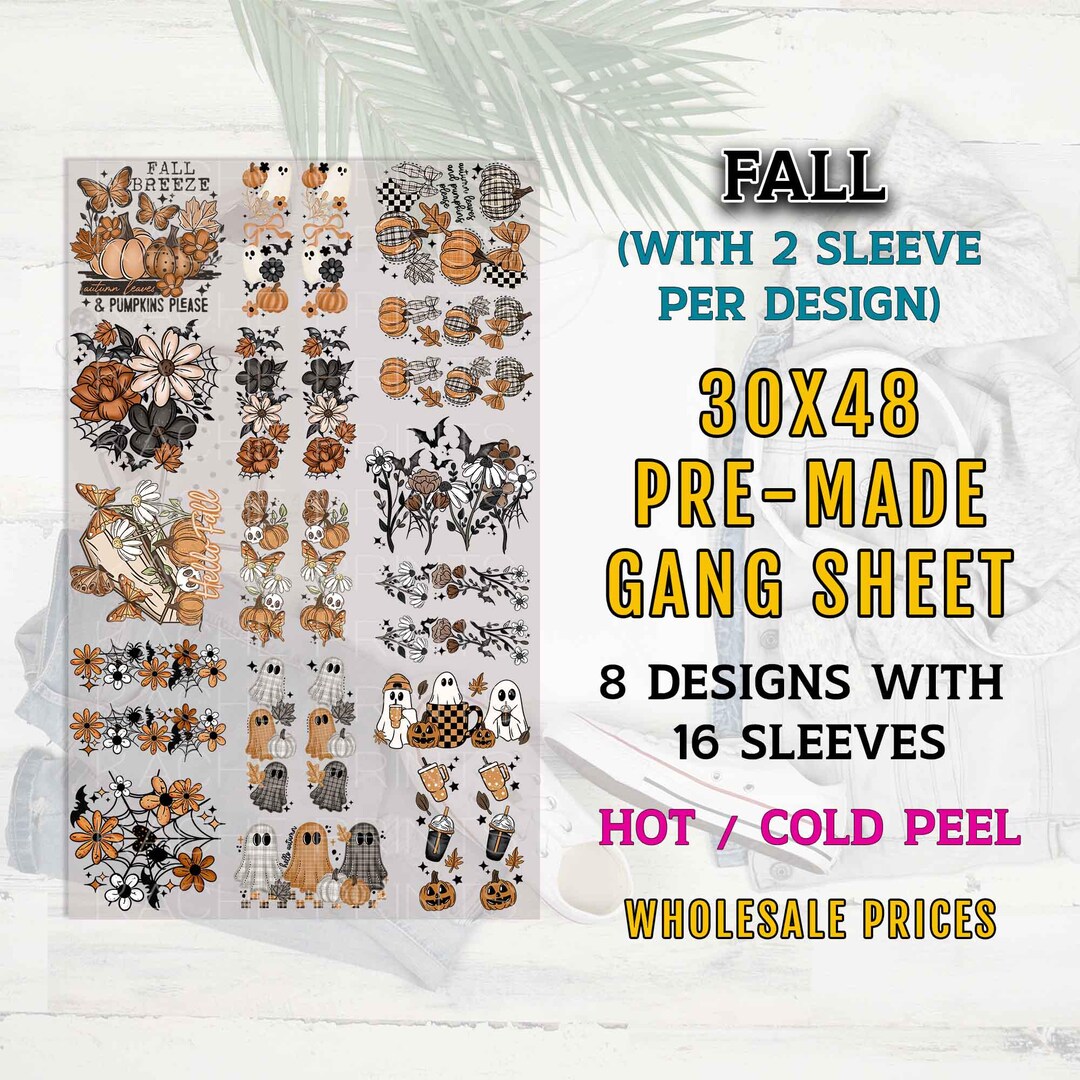 Fall DTF Gang Sheet, Autumn Premade Gang Sheet With Sleeve, Ready to ...