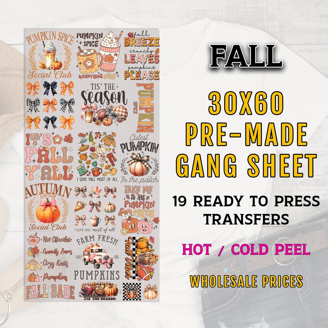 Fall Gang Sheet, Fall DTF Transfers, Autumn DTF Transfer Ready for Press, Fall Premade Gang ...