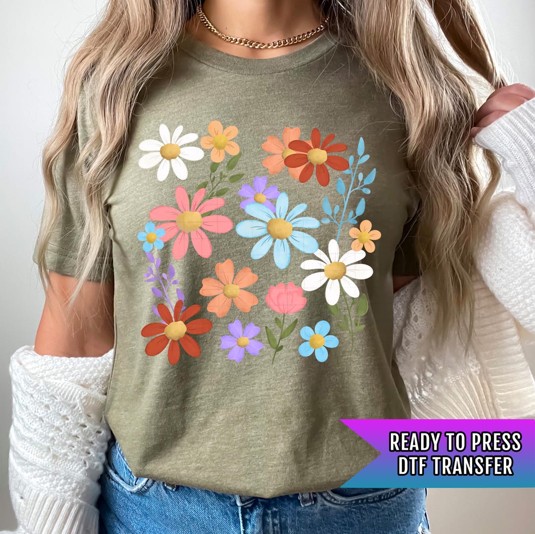 Wildflower DTF Transfers Ready for Press, Floral DTF Print, Direct to ...
