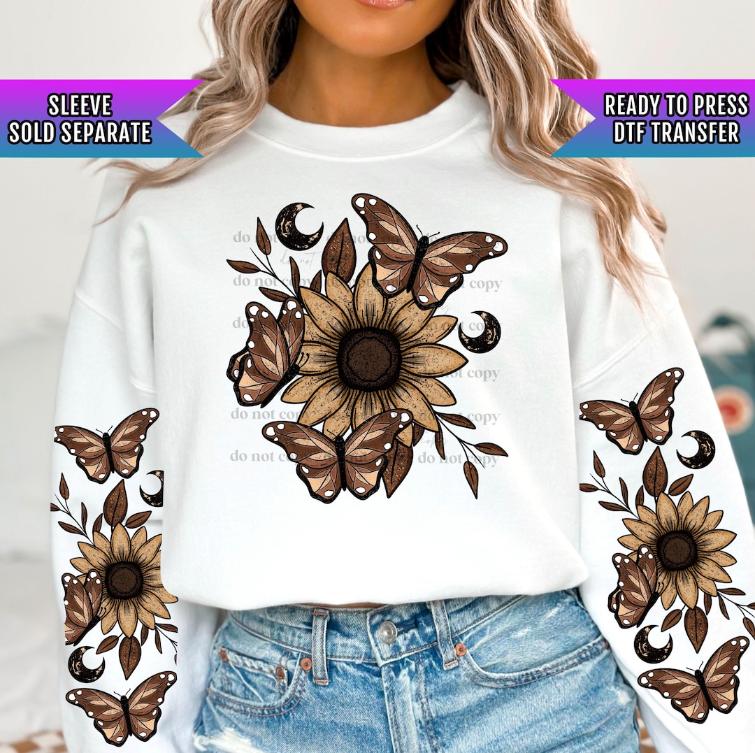Sunflower Butterflies DTF Transfers Ready for Press, Flowers DTF Prints ...