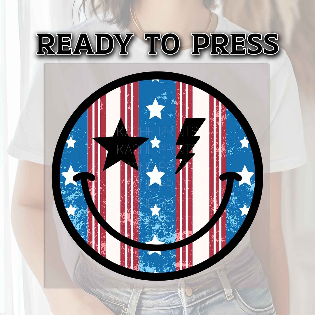 American Smiling Face DTF Transfer, 4th of July DTF Transfer Ready for ...