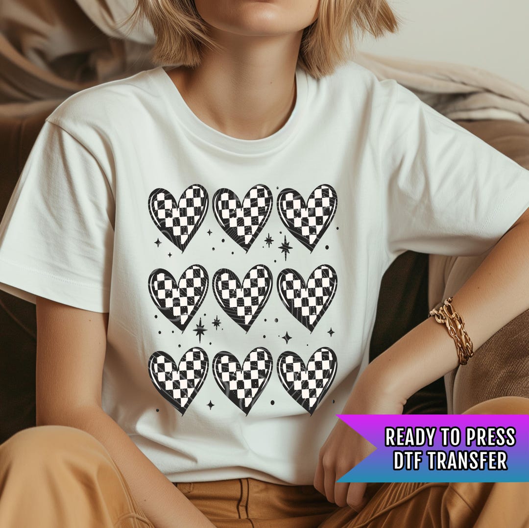 Checker Hearts Grid DTF Transfer Ready for Press, Happy Valentine's Day ...