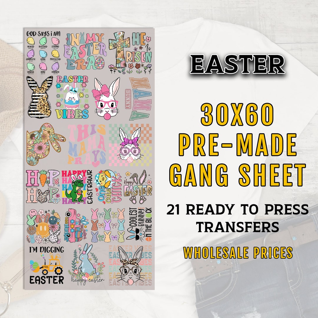 Easter DTF Transfer, DTF Transfer Ready for Press, Easter Premade Gang ...