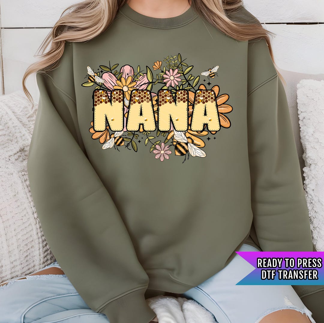Nana Bee Floral DTF Transfer Ready for Press, Bee Dtf Prints, Heat ...