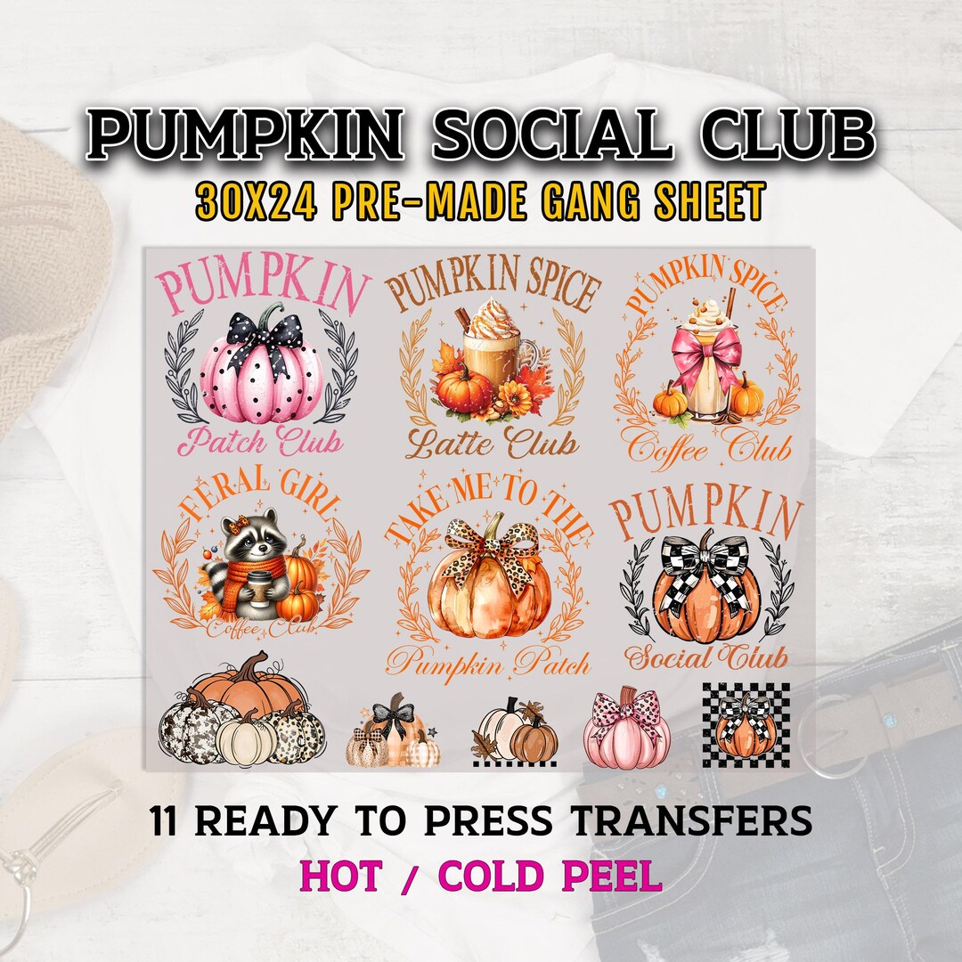Pumpkin Gang Sheet, Fall DTF Transfers, Autumn DTF Transfer Ready for ...