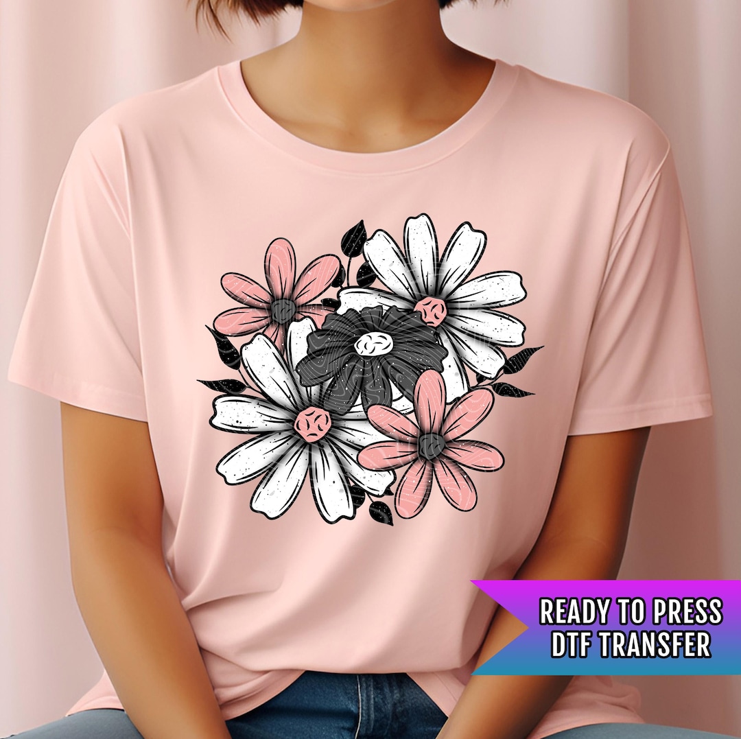 Floral DTF Transfers Ready for Press, Pink Floral Bouquet DTF Print ...