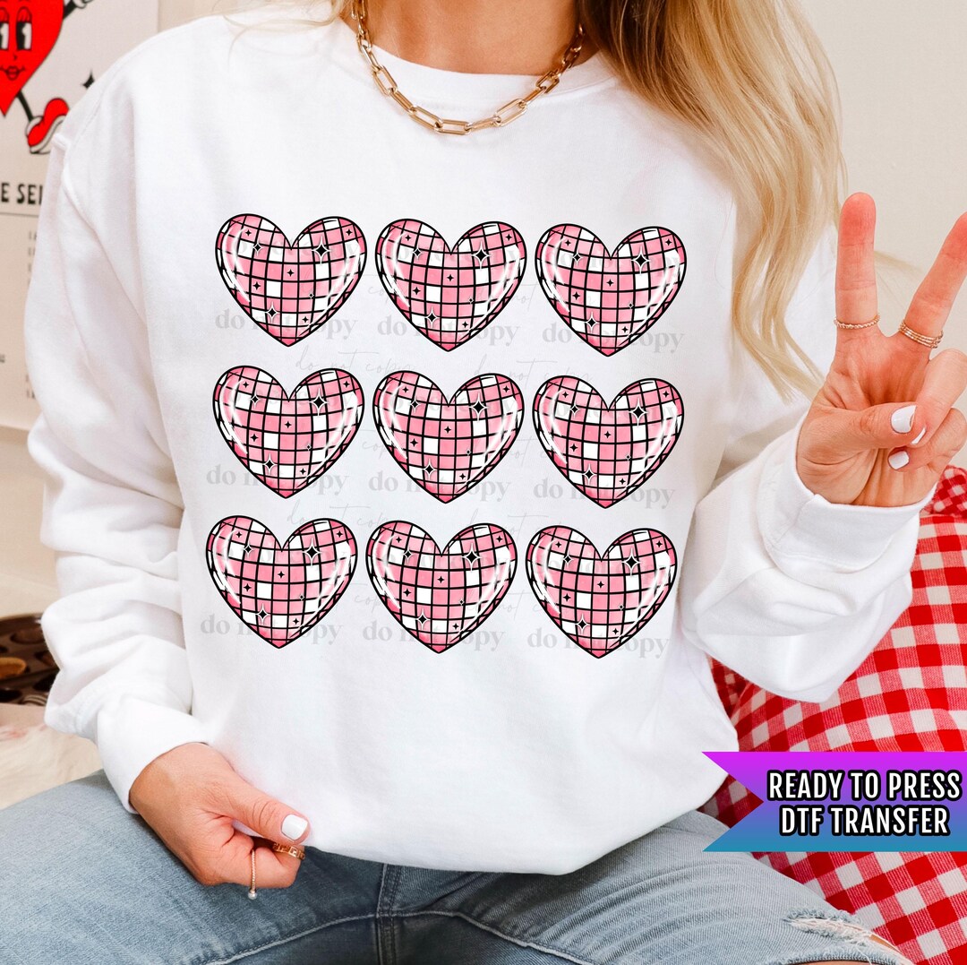 Disco Hearts DTF Transfer Ready for Press, Valentines Day Coquette ...