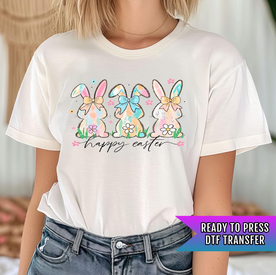 Bunny Easter DTF Transfer Ready for Press, Bunny Dtf Print, Heat Press ...
