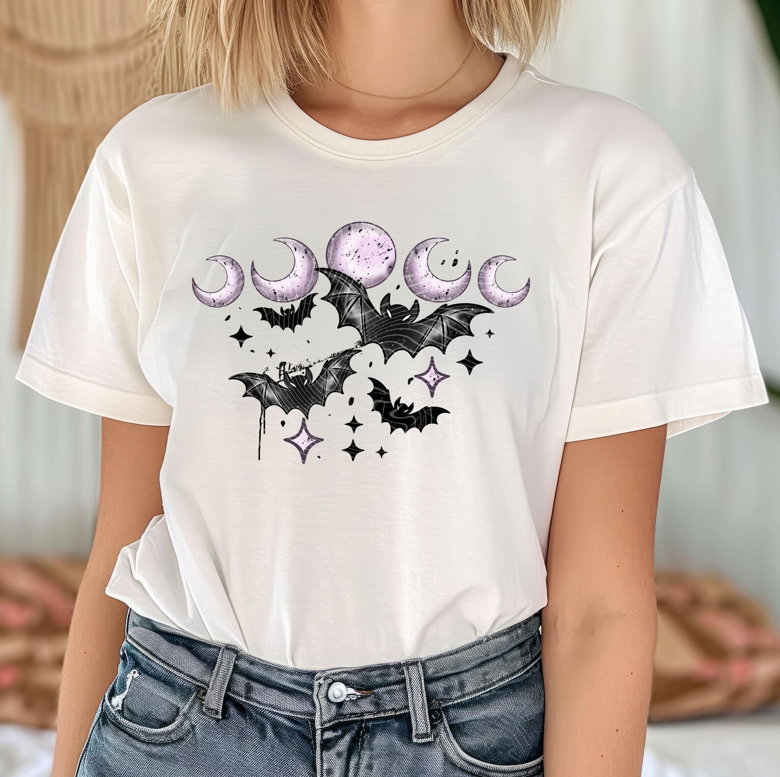 Moon Phases Bat DTF Transfer, Gothic Witchy Halloween DTF Transfer ...