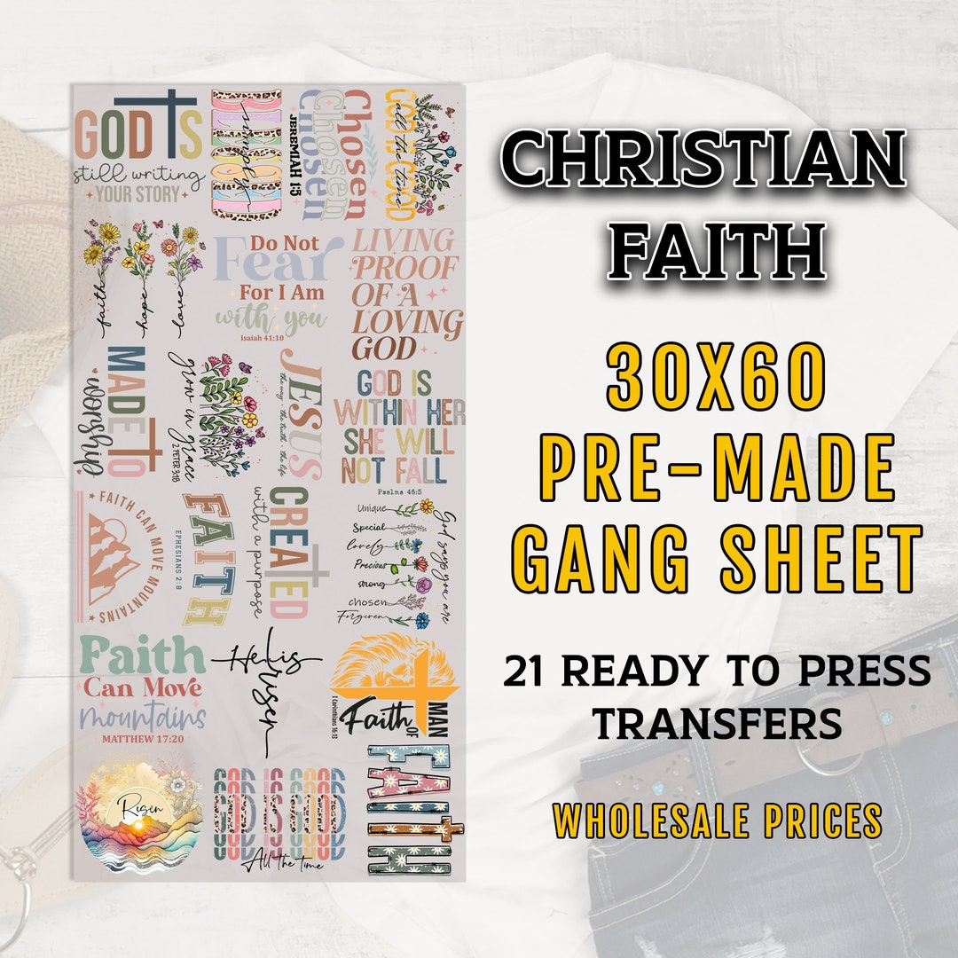 Christian Gang Sheet, Faith DTF Transfer, DTF Transfer Ready for Press ...