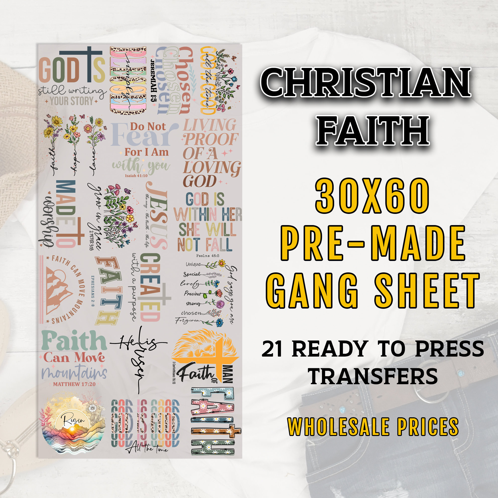 Christian Gang Sheet, Faith DTF Transfer, DTF Transfer Ready for Press, Faith Premade Gang Sheet ...