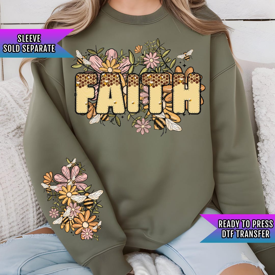 Faith Bee Floral DTF Transfer Ready for Press, Bee Dtf Prints, Heat ...