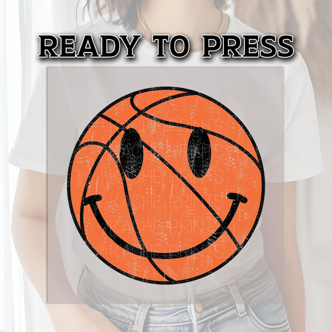 Basketball Happy Face DTF Transfer Ready for Press, Basketball DTF ...