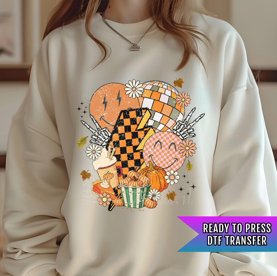 Retro Checker Smileys DTF Transfer Ready for Press, Fall DTF Transfers ...