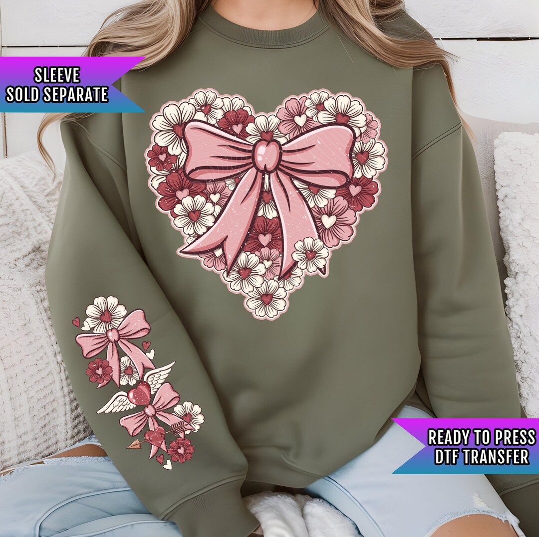 Floral Heart DTF Transfers Ready for Press, Coquette DTF Transfers ...