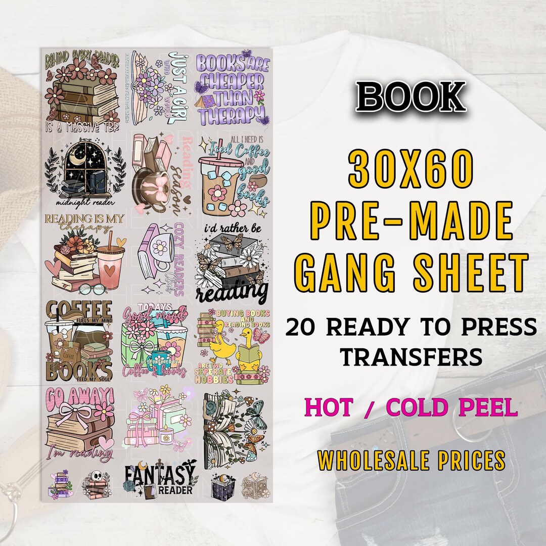 Book Gang Sheet, Book DTF Transfer Ready for Press, Book DTF Prints ...