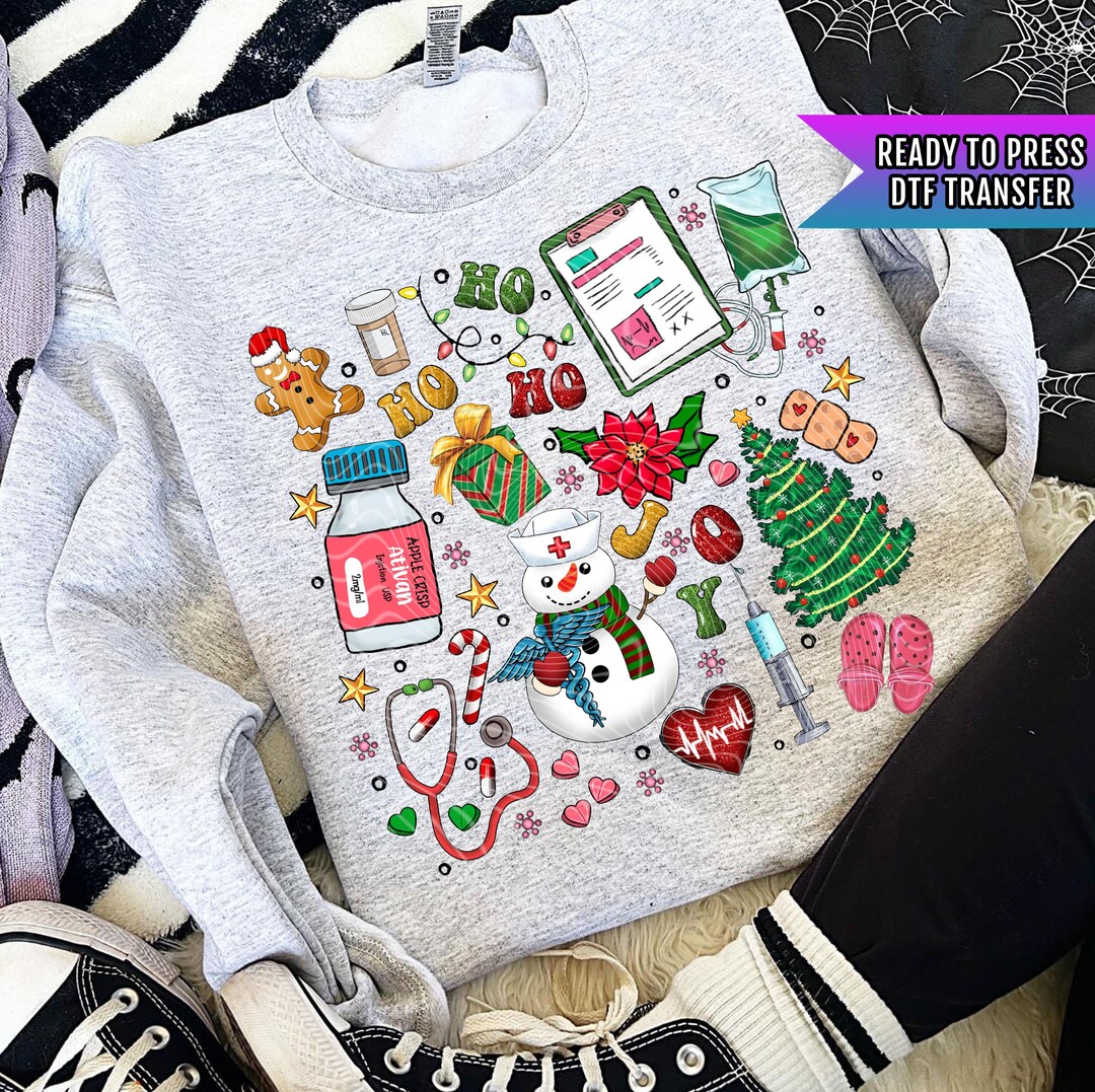 Nurse Doodle DTF Transfers Ready for Press, Nurse Claus Christmas DTF ...