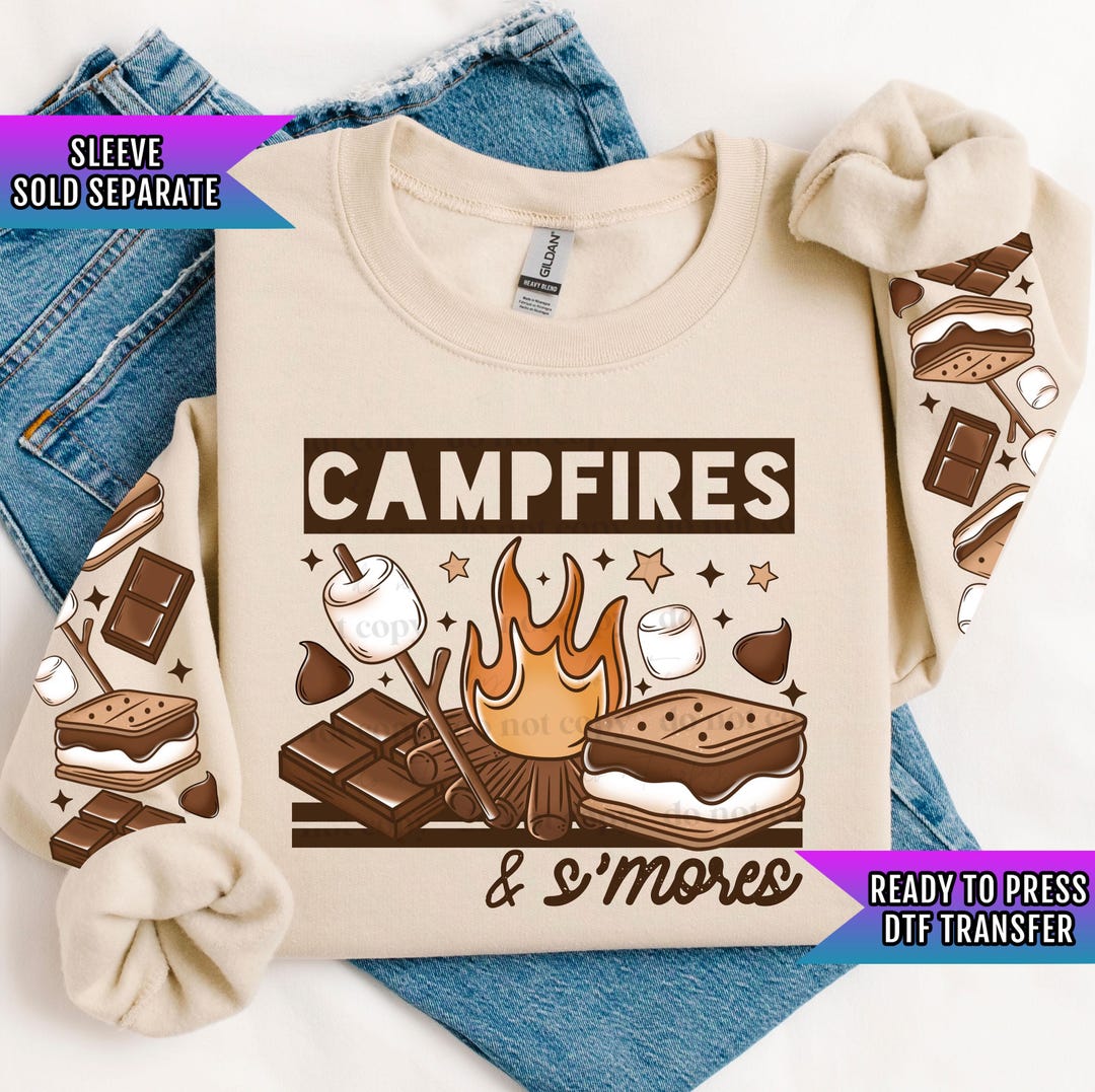 Campfire and S'mores DTF Transfers Ready for Press, S'more Crew Camping ...