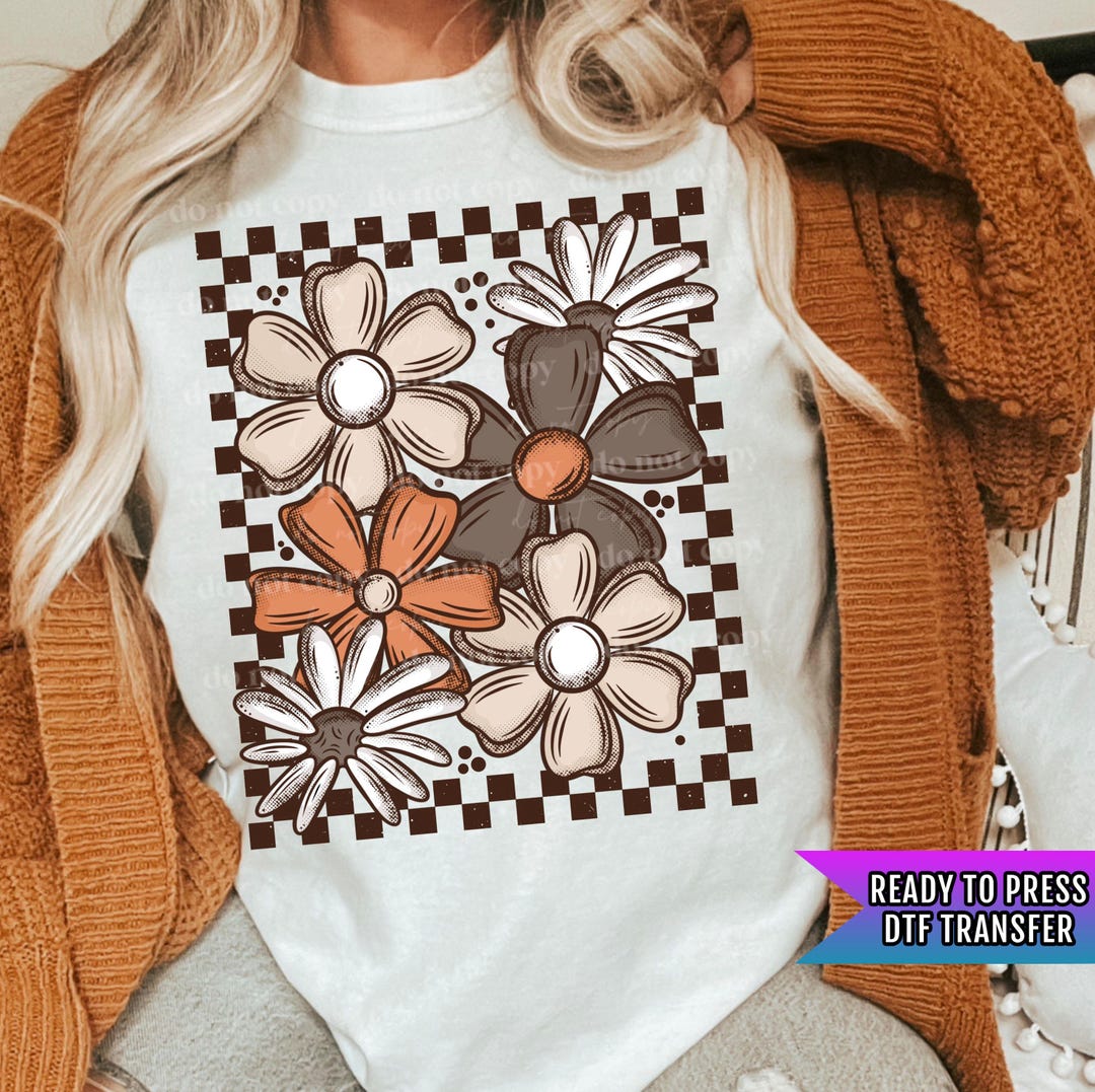Fall Checker Florals DTF Transfers Ready for Press, Fall DTF Prints ...