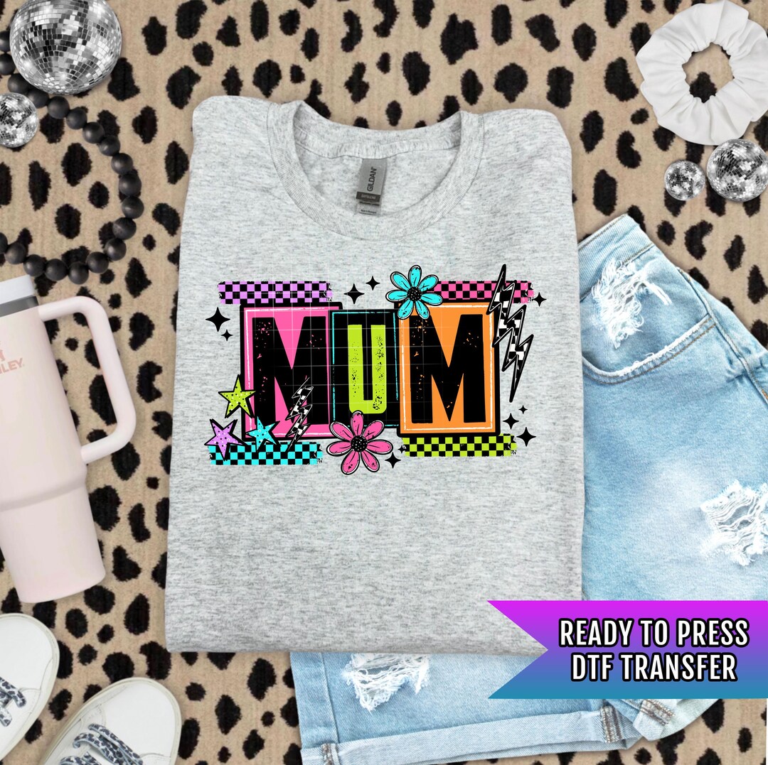 Retro Groovy Mum DTF Transfer Ready for Press, Checkered Mother DTF ...