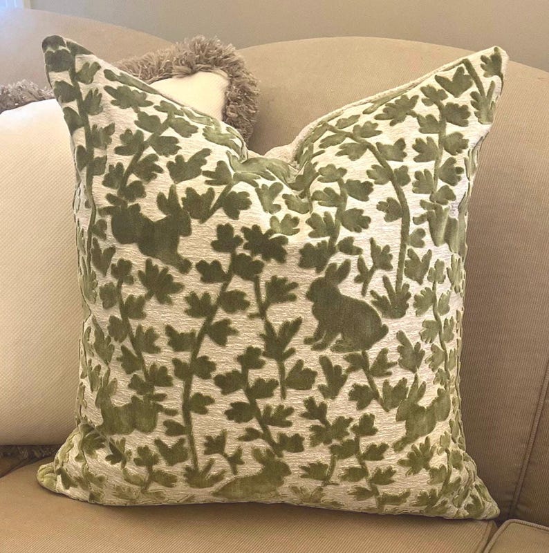 Green Velvet Rabbit Pillow Cover Velveteen Rabbit Pillow Cottage Decor ...