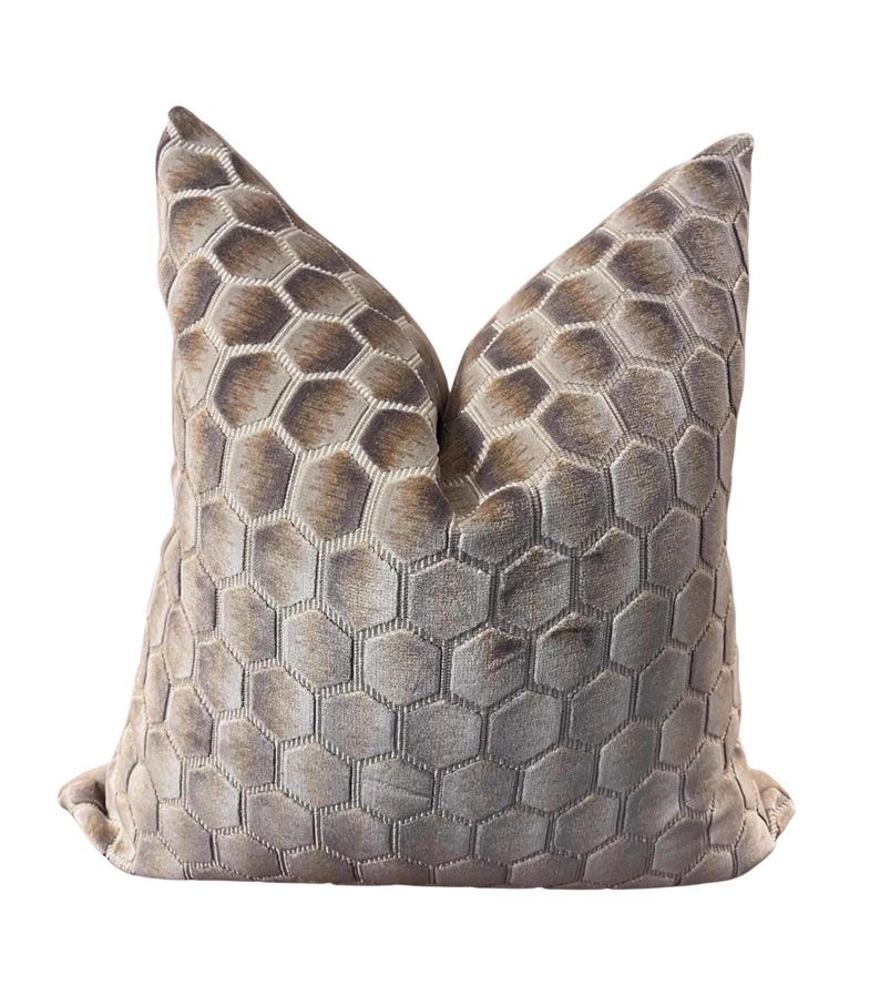 Cut Velvet Honeycomb Hexagonal Pattern Cushion Cover: Grey, Bronze ...