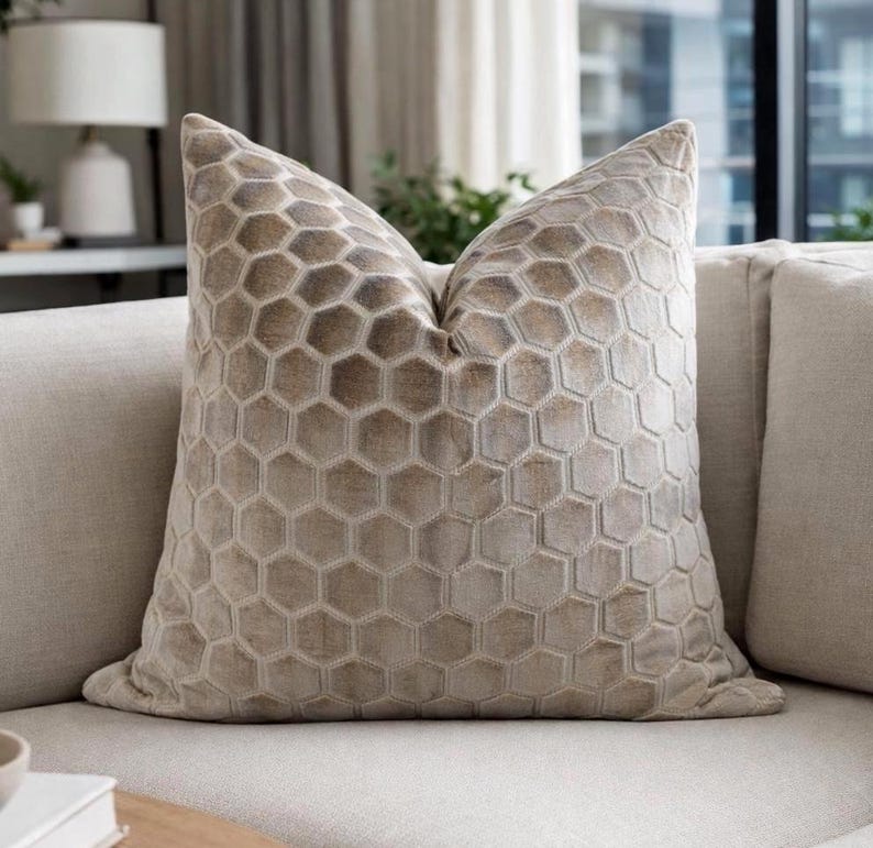 Cut Velvet Honeycomb Hexagonal Pattern Cushion Cover: Grey, Bronze ...