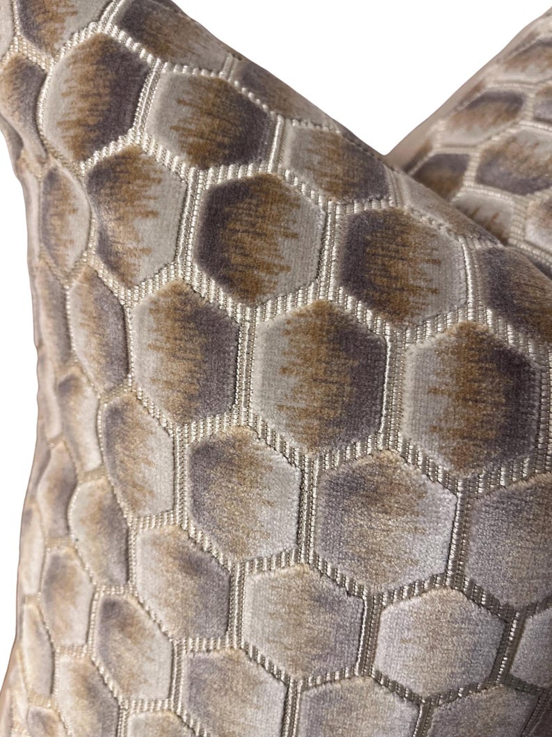 Cut Velvet Honeycomb Hexagonal Pattern Cushion Cover: Grey, Bronze ...