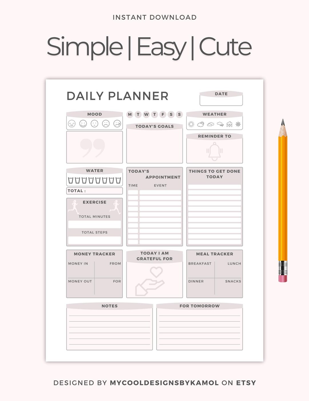 Customizable Daily Planner Printable Daily Planner Fillable Digital ...