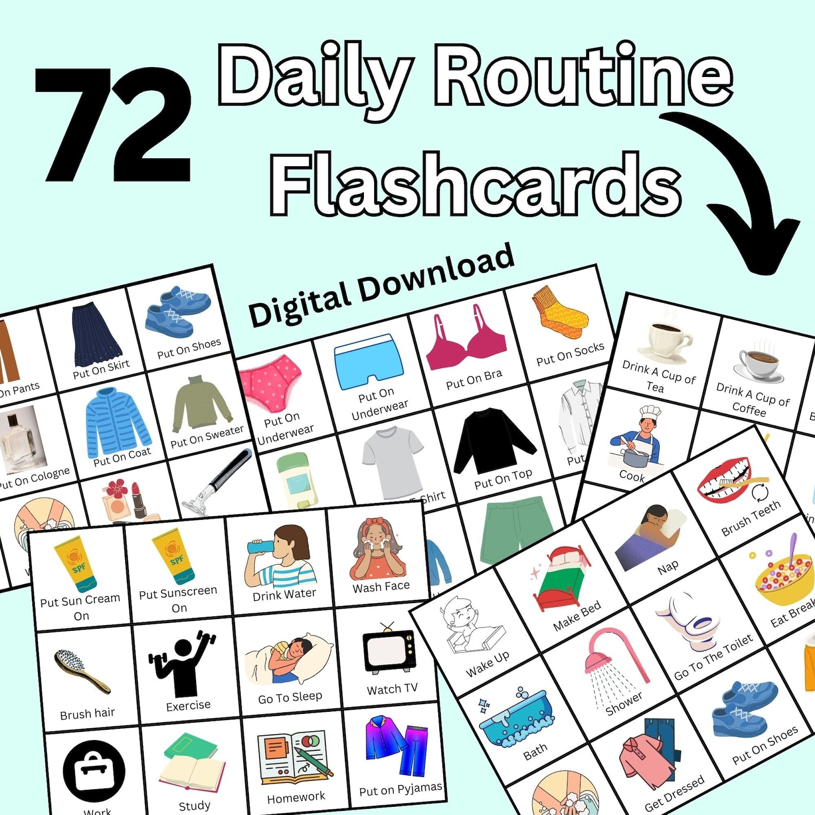 Daily Routine Cards, 60 Communication Cards, Printable Visual Aid ...