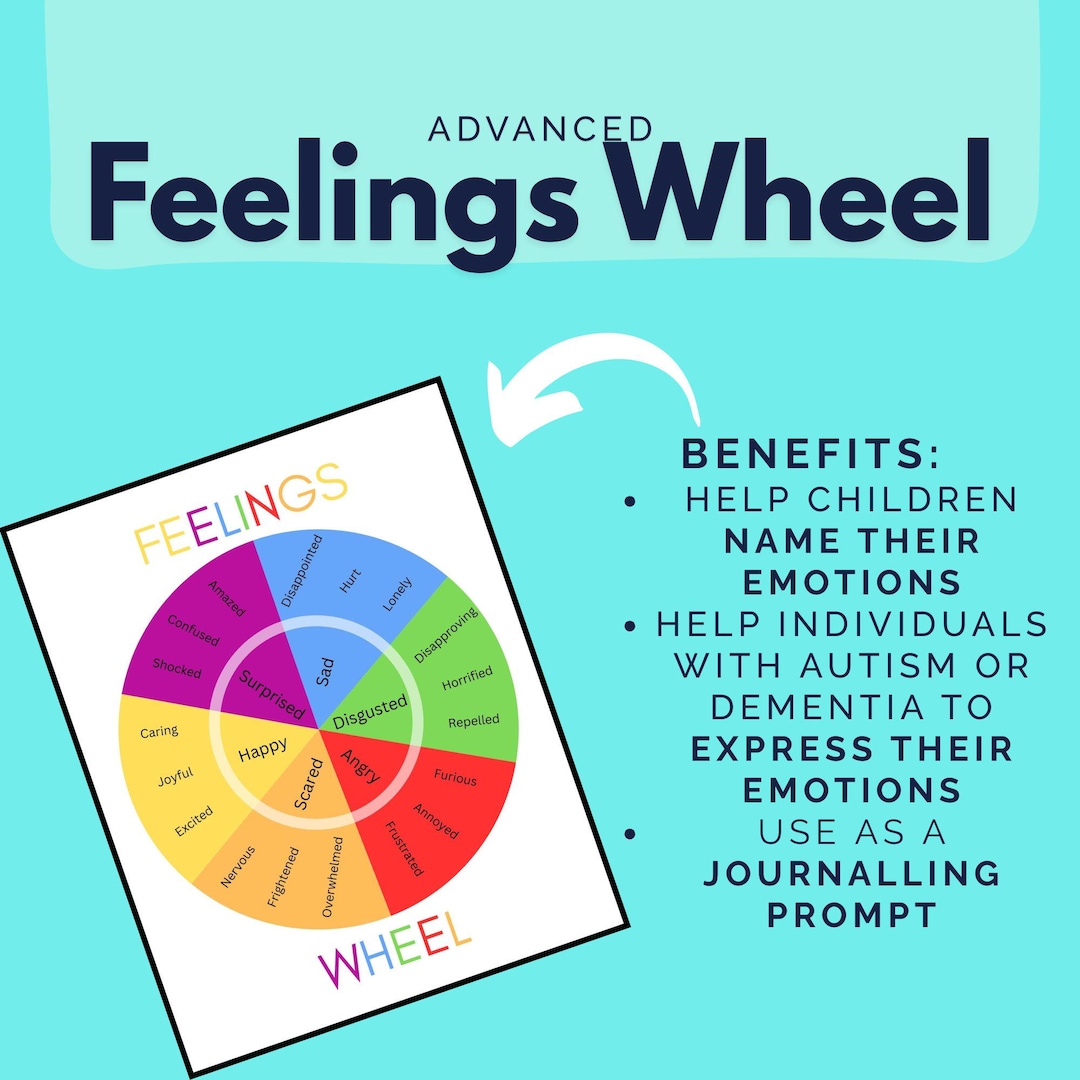 Feelings Wheel - Advanced Wheel of Emotions, Therapy Tool, Printable ...