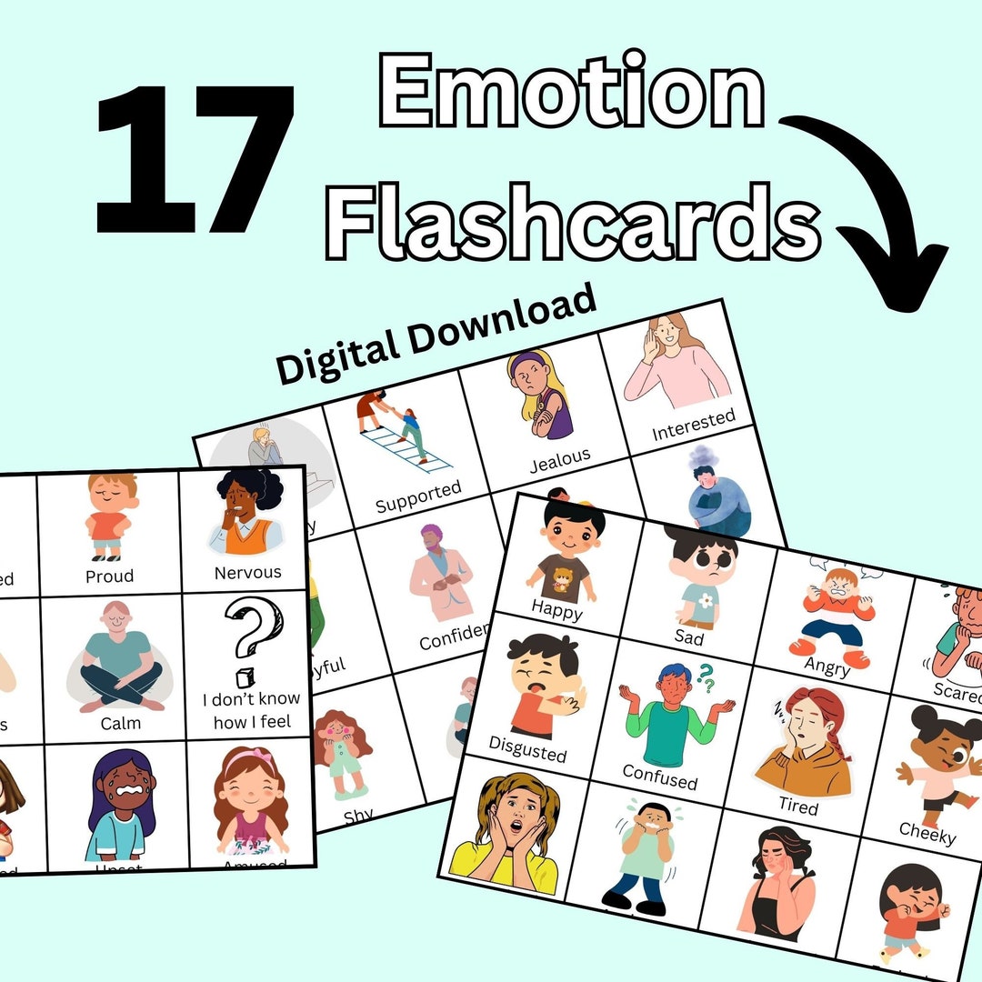 Emotion Flashcards; 17 Emotion Cards, Communication Cards, Feelings ...