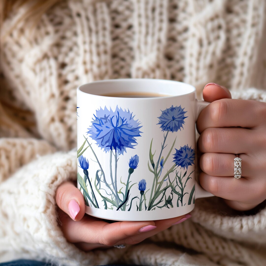Cornflower Mug, Flower Mug, Boho Coffee Mug, Flower Garden Lover, Gift ...