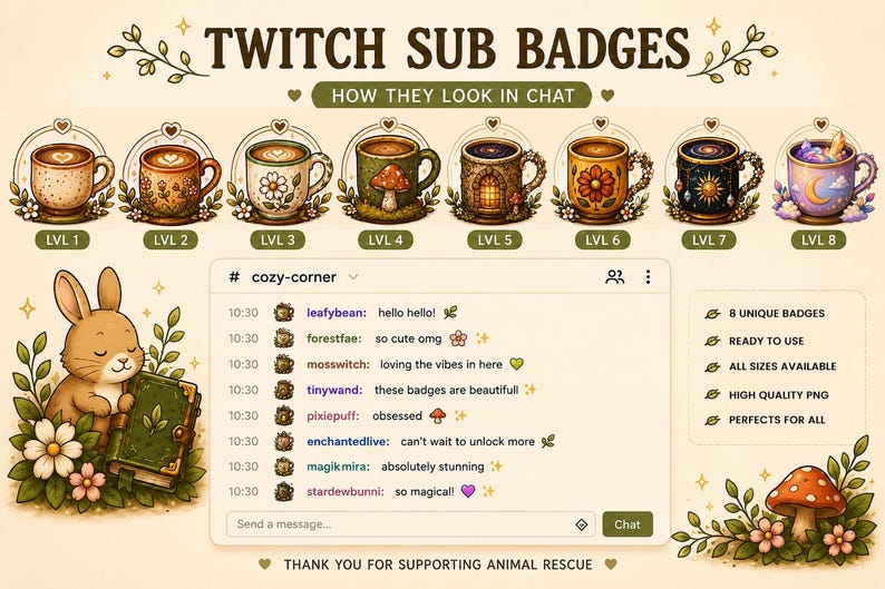 Cozy Mug Stream Badges | Cottagecore Floral Discord Icons (digital ...