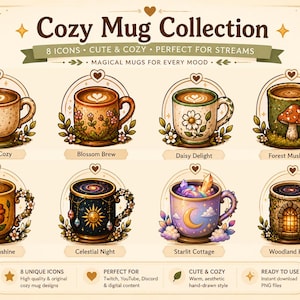 Cozy Mug Stream Badges | Cottagecore Floral Discord Icons (digital ...
