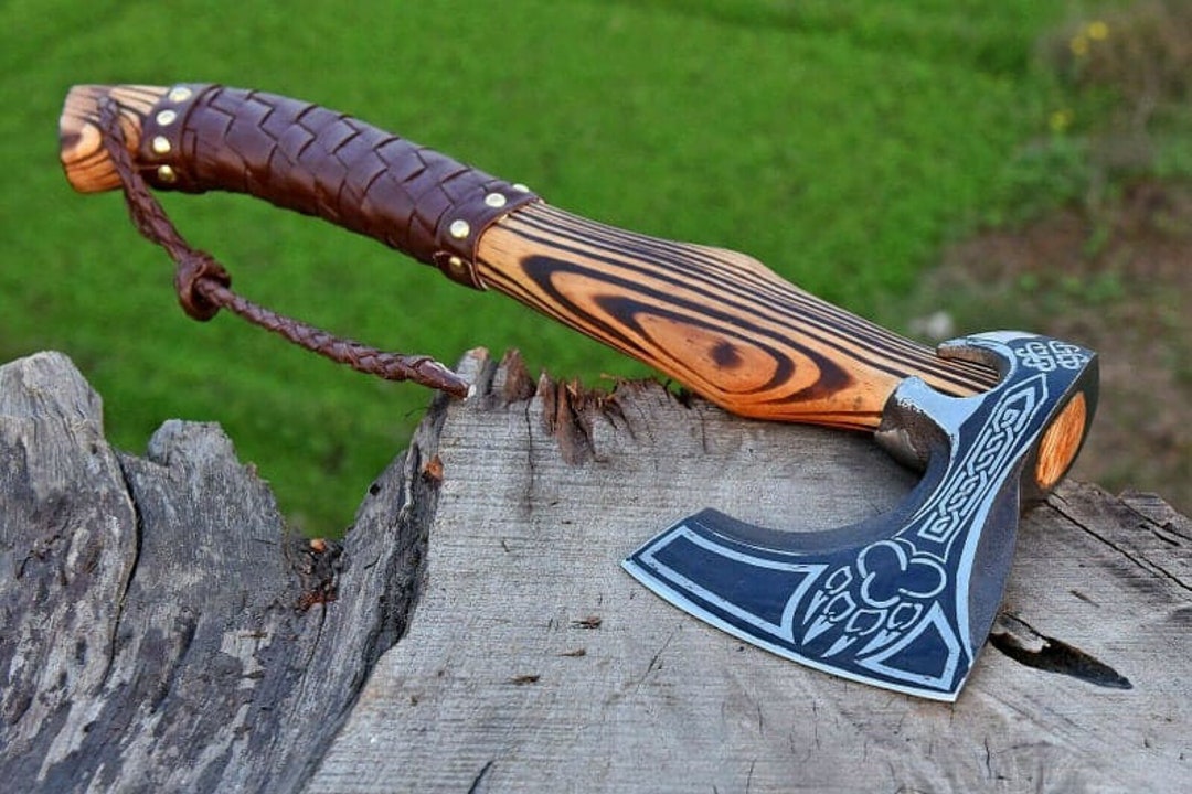 Hand Forged 1095 High Carbon Steel Ax Wengi Wood Carved Ax Throwing Ax ...