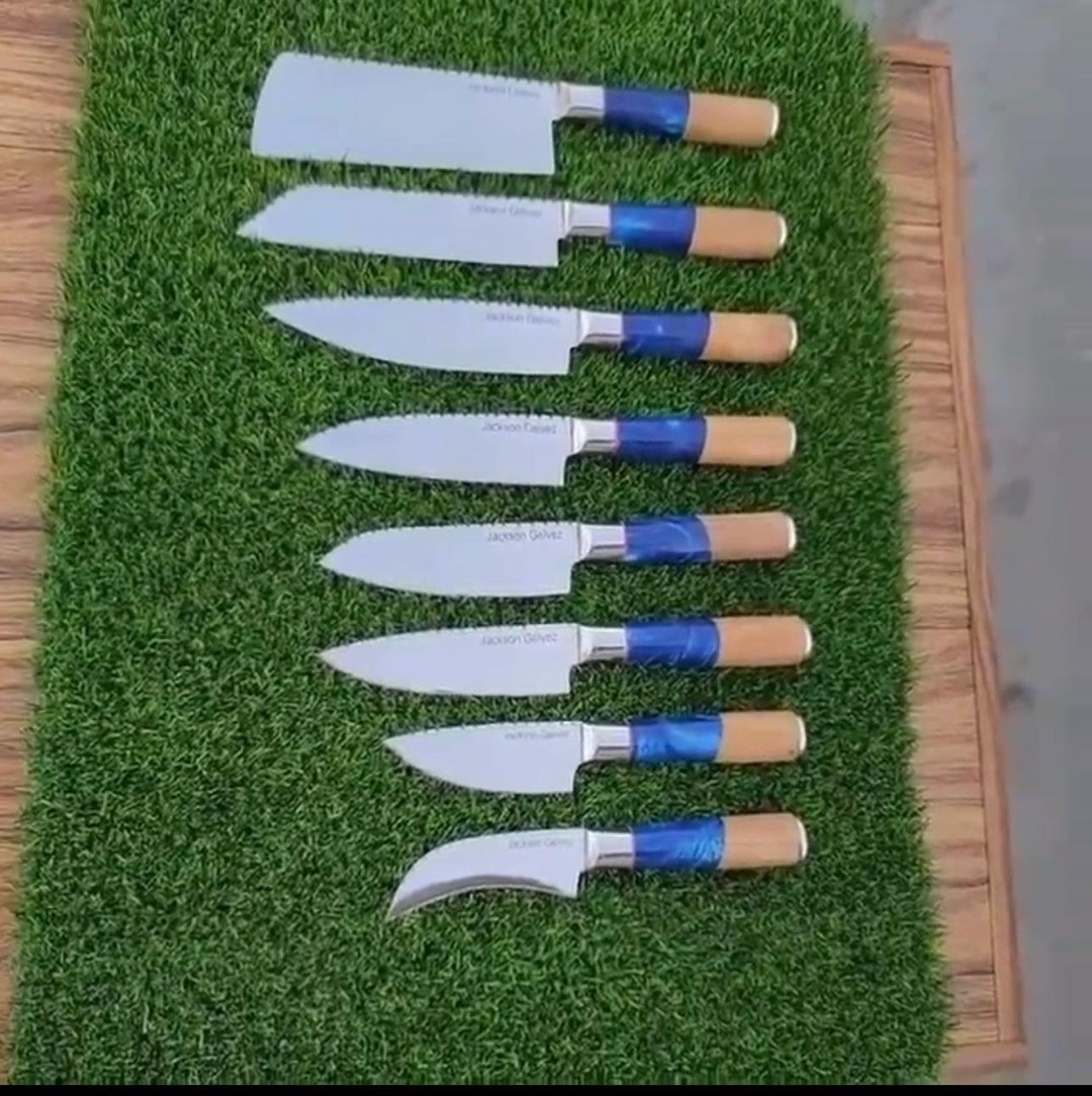 Custom Handmade D2 8 Pieces Kitchen Chef Knives Set - Etsy