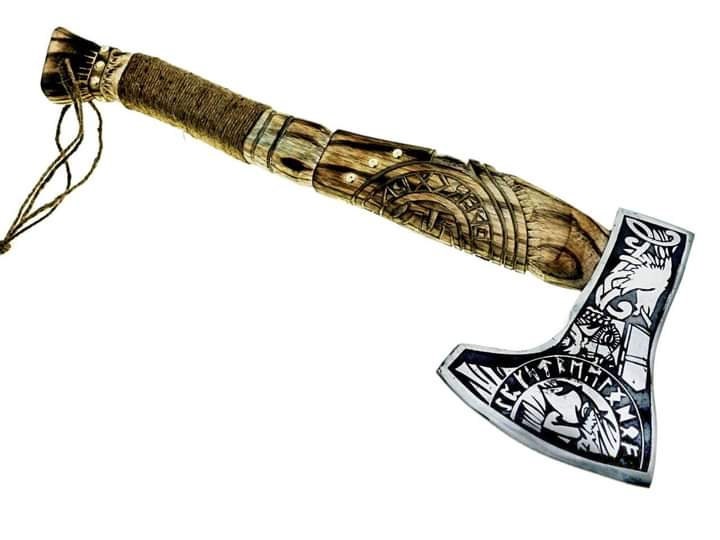 Hand Forged 1095 High Carbon Steel Ax Wengi Wood Carved Ax Throwing Ax ...