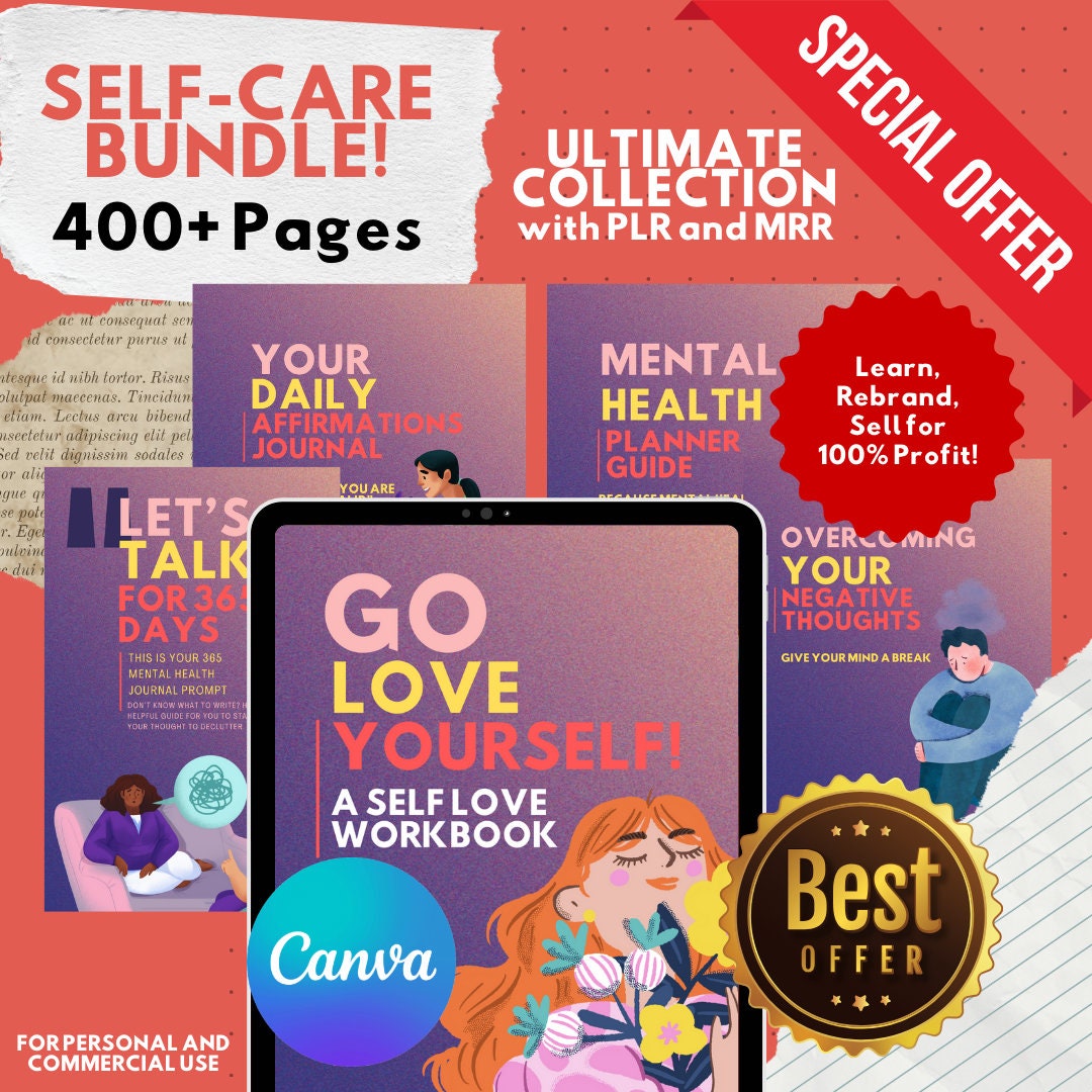 Ultimate Self-love Mental Wellbeing Canva Templates Bundle | Daily ...