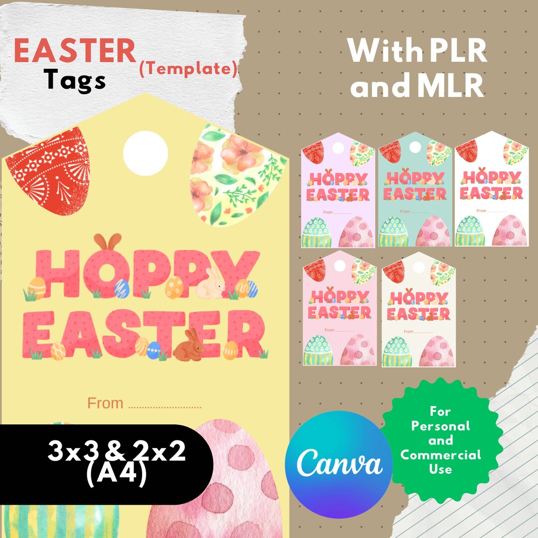 Hoppy Easter Tags Printable: DIY Gift Basket Decor (PLR Canva Template ...