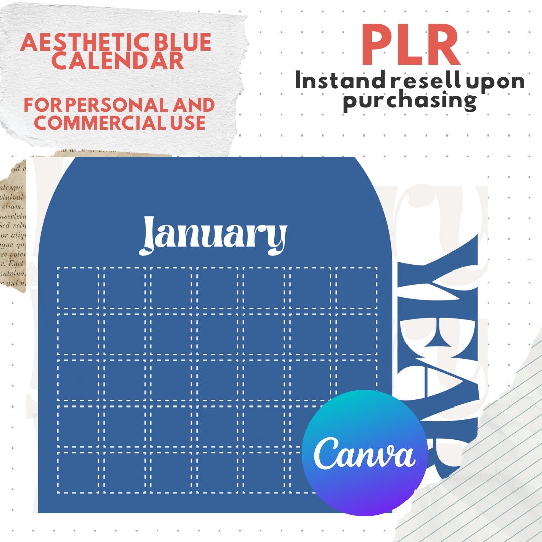 PLR Undated Aesthetic Blue Calendar Template | Digital & Printable ...
